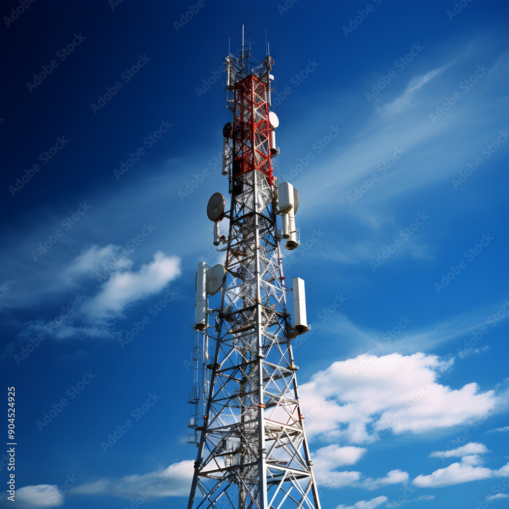 Contemporary FM Radio Antenna Tower Against Blue Skies: A Symbol of ...