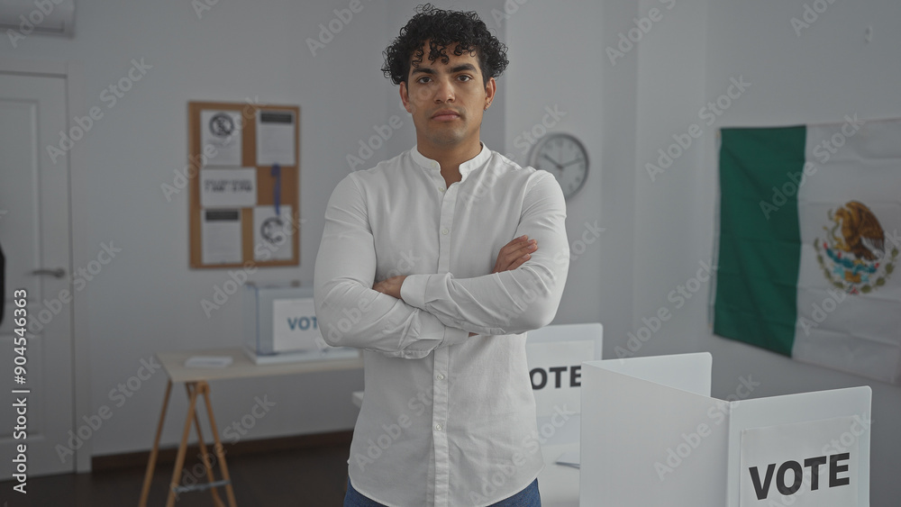 Hispanic man with arms crossed standing in a mexican electoral college ...