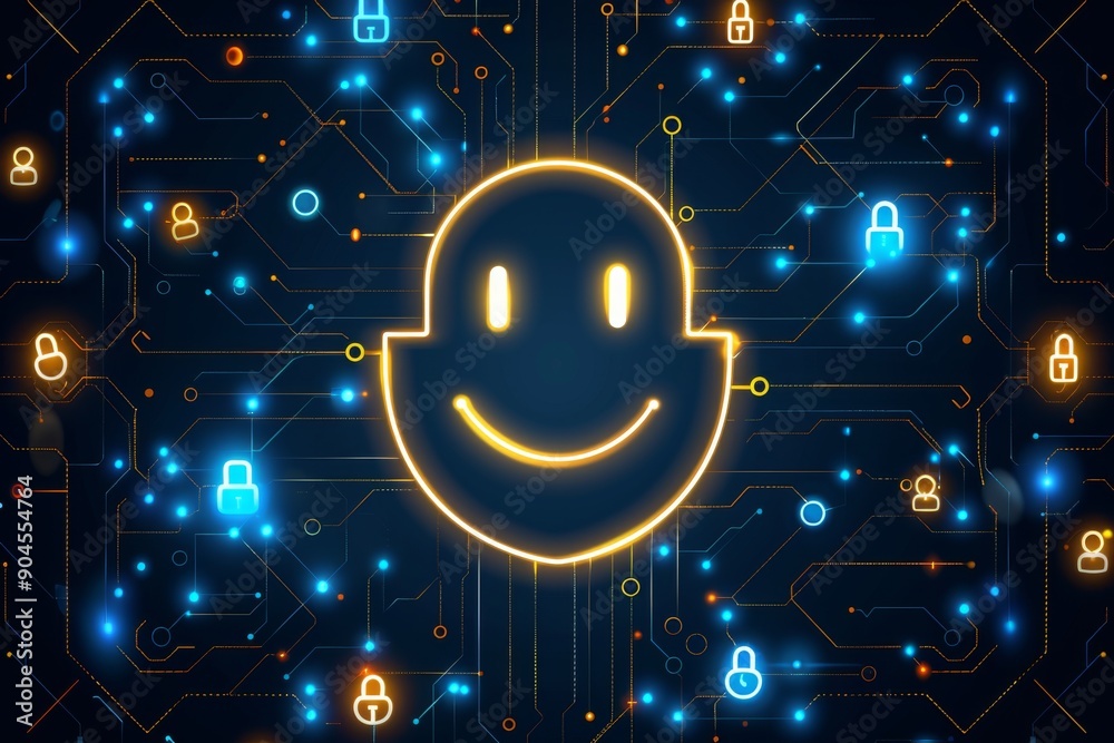 Smiling digital lock in a networked background, representing accessible ...