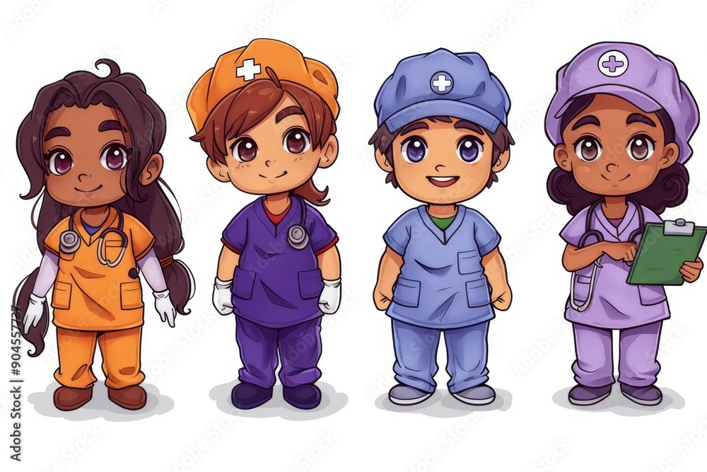 Cute Cartoon Doctors of Different Races and Genders Stock Illustration ...