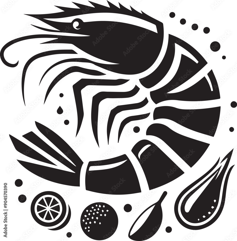 shrimp vector silhouette, shrimp icon vector, Sea lobster, shrimp ...