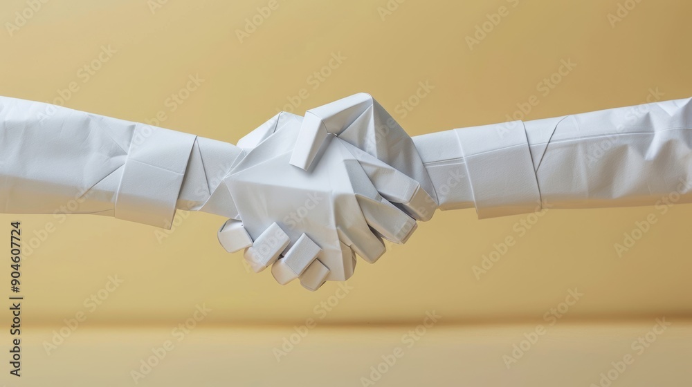 Paper origami of a handshake, illustrating partnership and ...