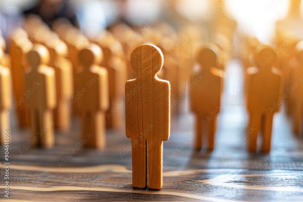 Standing Out: A solitary wooden figure stands tall and distinct amidst ...