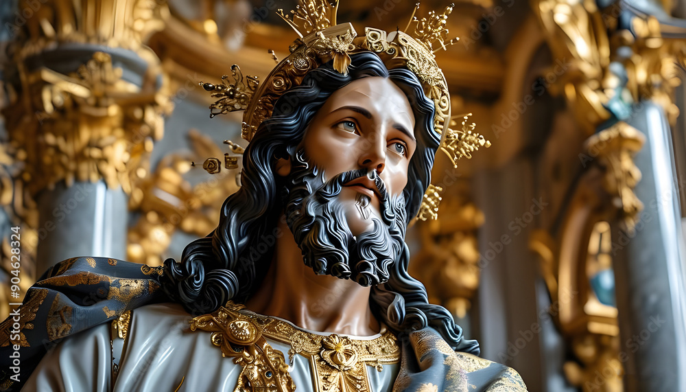 Statue of Jesus Christ with Golden Crown, Detailed statue of Jesus ...
