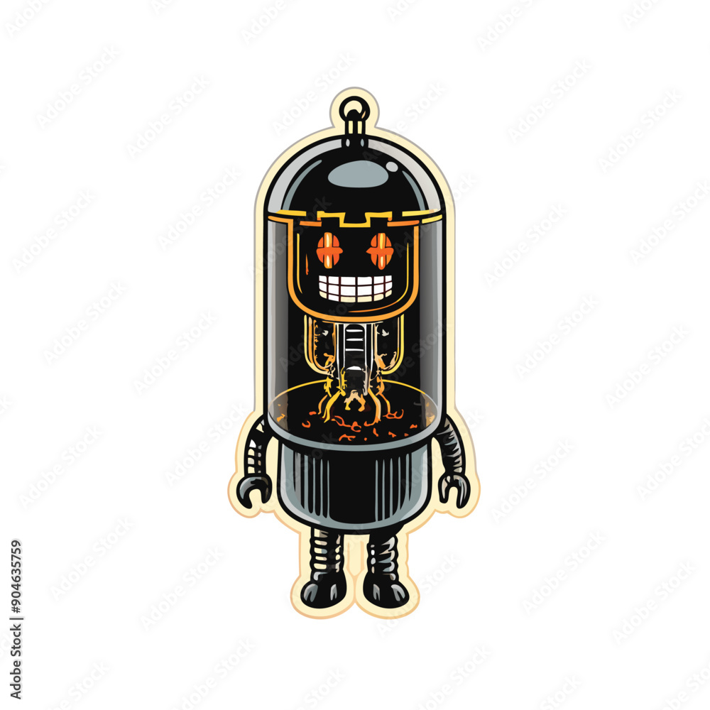 Create a vector image of a cartoon vacuum tube character with a smiling ...