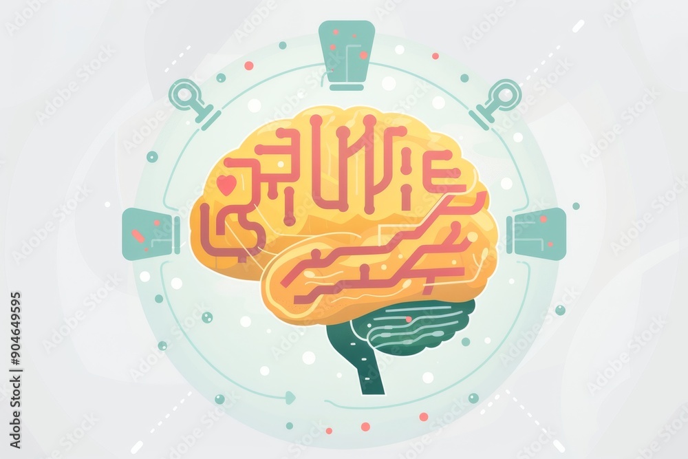 Circular brain diagram in neon hues, visualizing thought patterns and ...