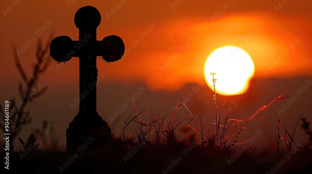 Cross silhouetted by the rising sun, creating a powerful and ...