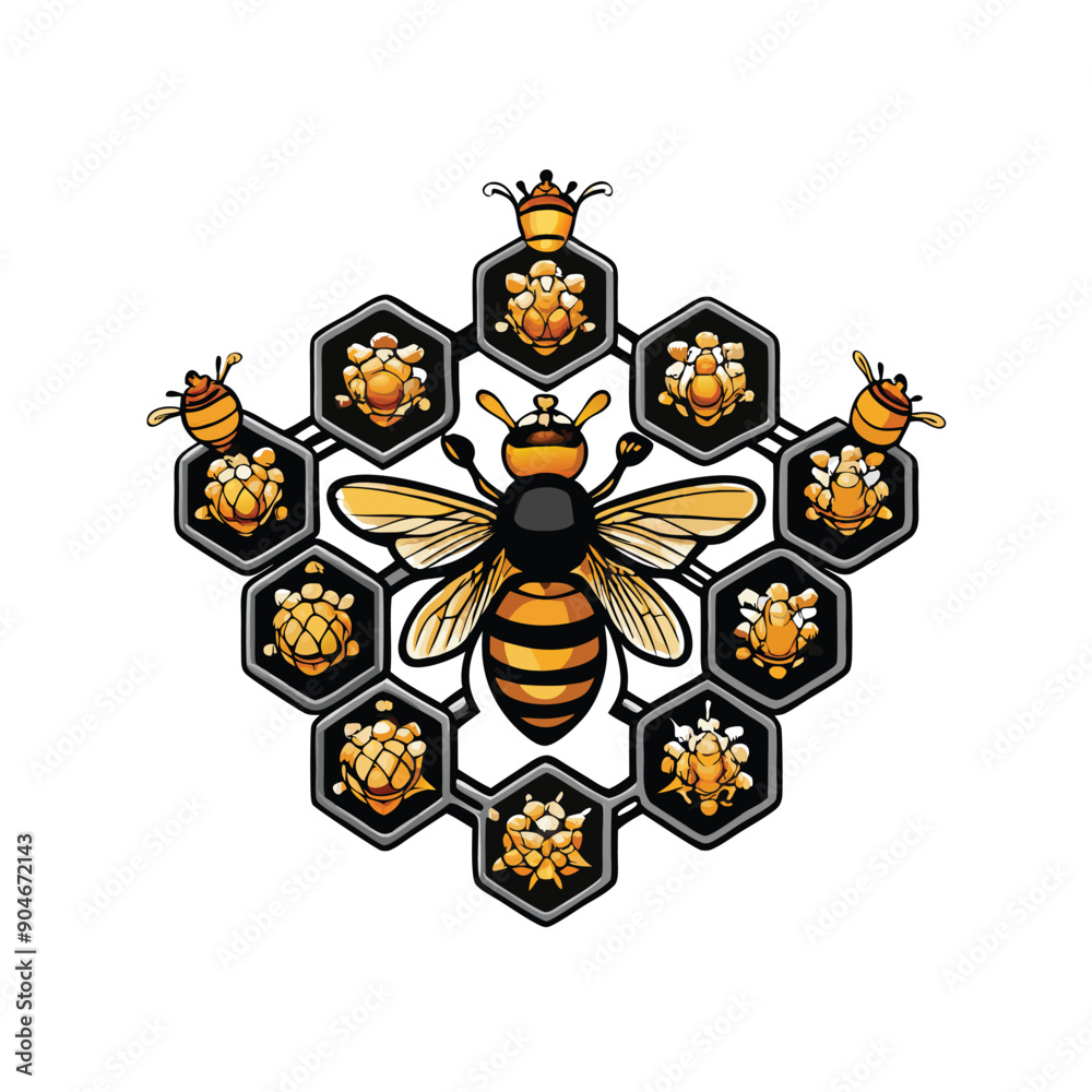 Create a vector diagram of a bee colony showing the queen bee in the ...