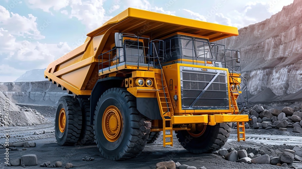 modern dump truck, industrial dump truck for quarry work. heavy machine ...