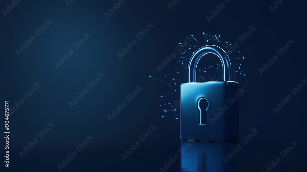 Secure Digital Lock with Network Connections on Dark Blue Background ...