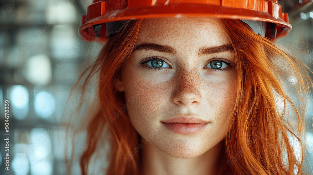 construction worker woman wearing safety gear, with transparent ...