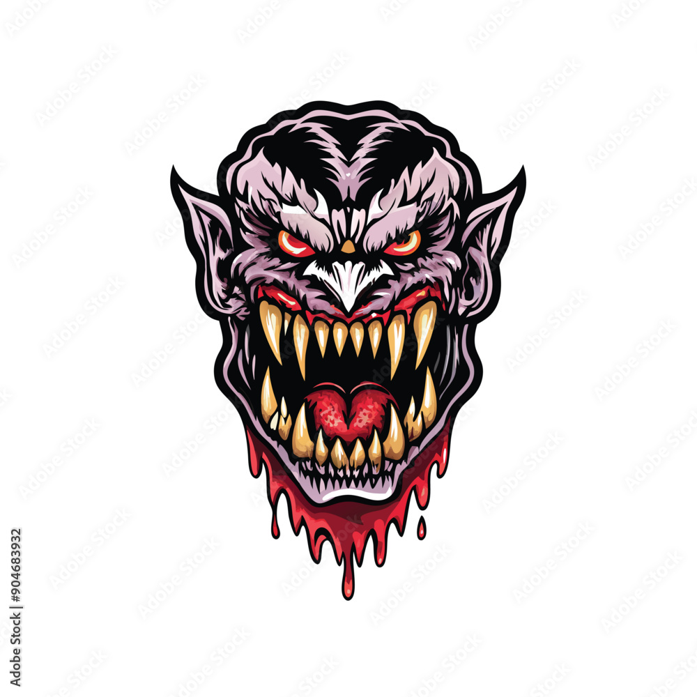 Vector illustration of a grotesque monster with a wide open mouth ...