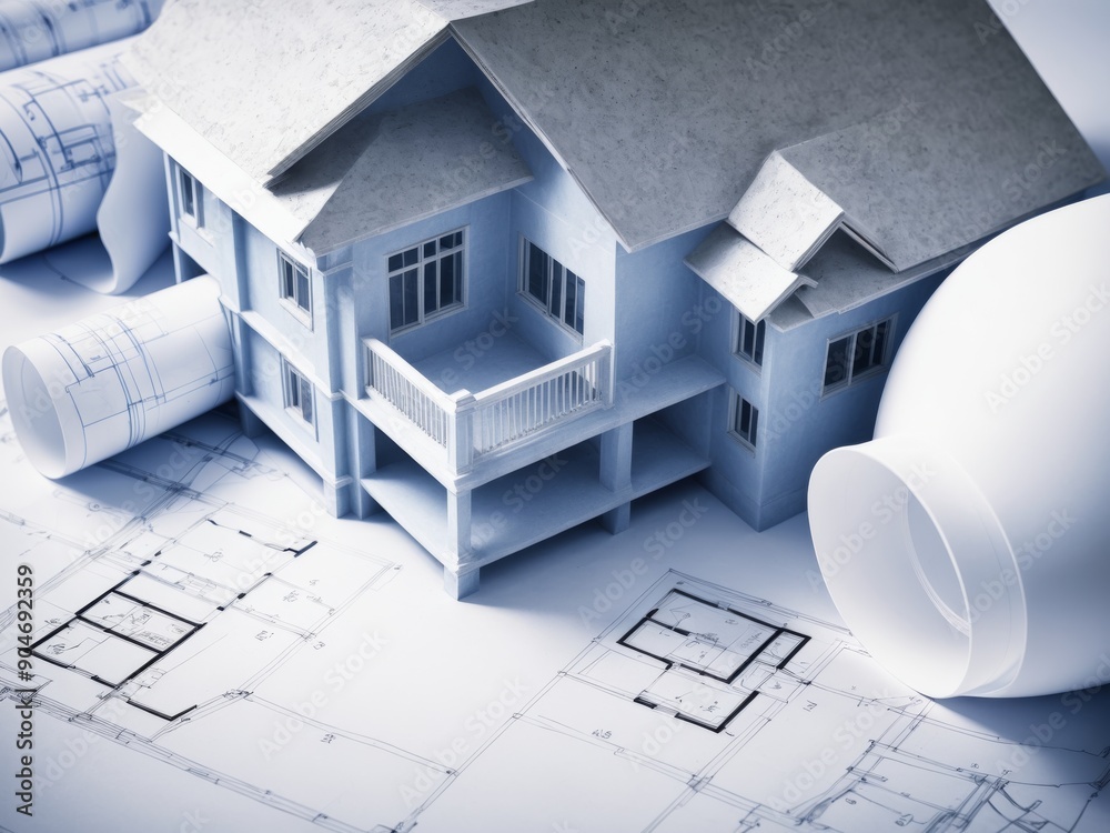 architectural plan. construction site, pencils and blueprints on a ...