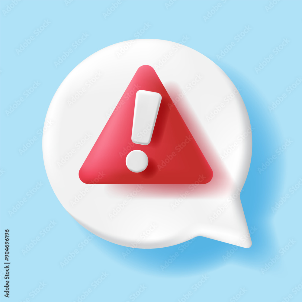 3d Speech bubble with three red alert notice icon.problem, fail chat ...