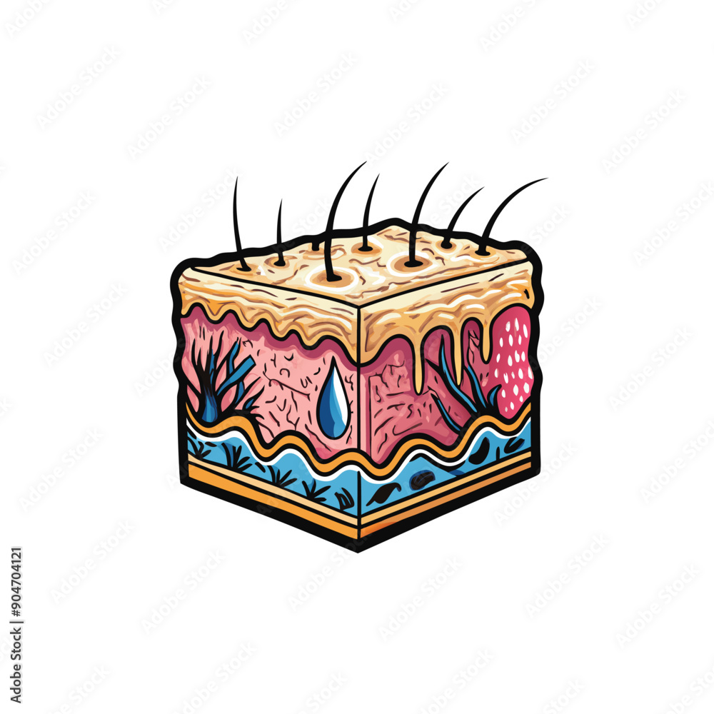Create a vector illustration of a stylized human skin cross-section ...