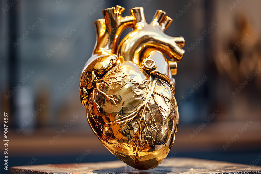 Golden anatomical human heart. Anatomy and medicine concept image Stock ...
