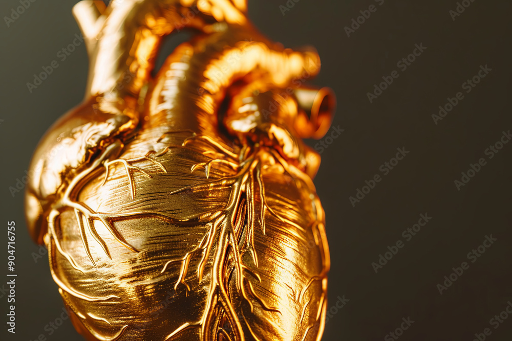 Golden anatomical human heart. Anatomy and medicine concept image Stock ...
