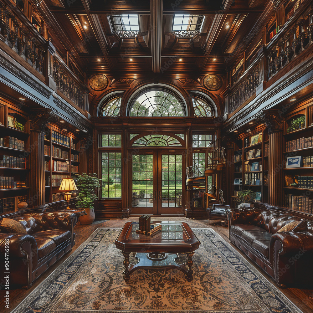 Timeless Library Design: Arched Windows and Coffered Ceilings ...