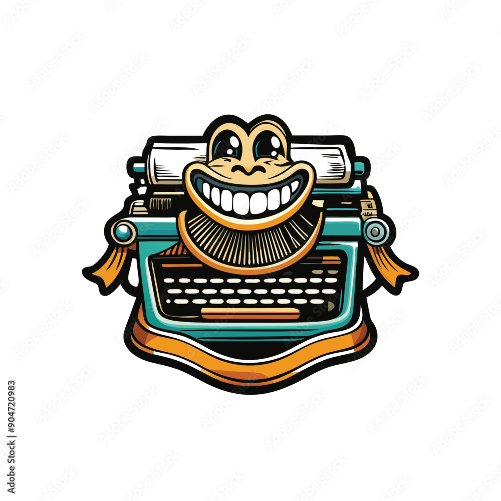 Design a vector graphic of a classic typewriter as a smiling character ...