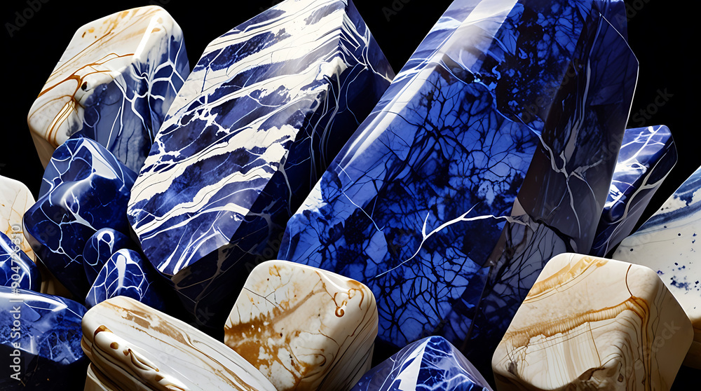 sodalite with its distinctive blue and white veins, capturing the ...