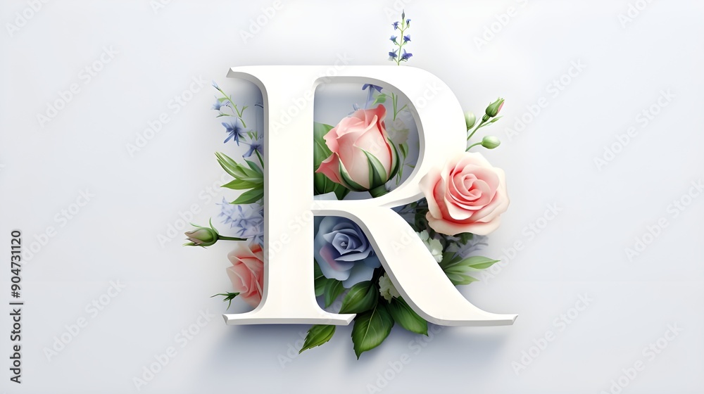 Letter 'R', Serif Typeface Typographical Logo with Floral Design ...