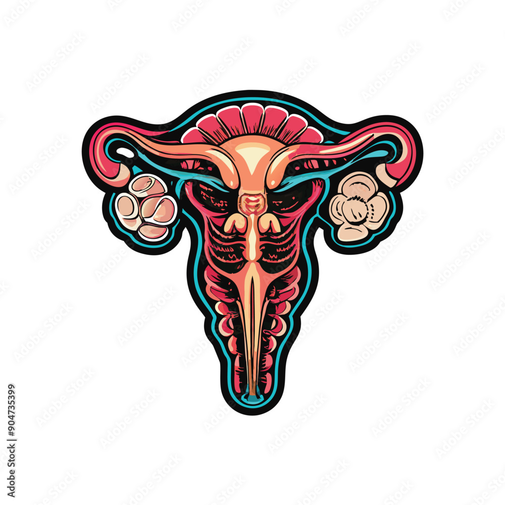 Design a vector graphic of the human female reproductive system with a ...