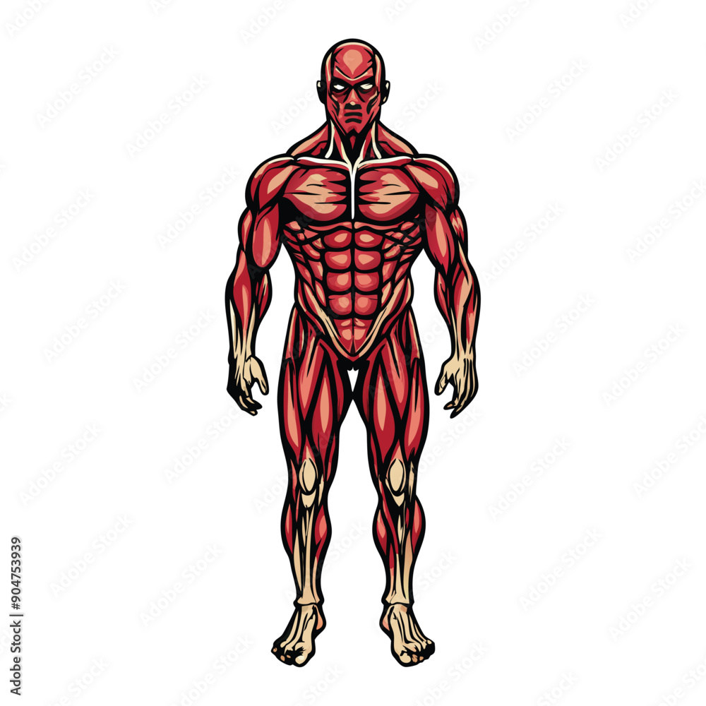 Design a vector illustration of the human muscular system in a detailed ...