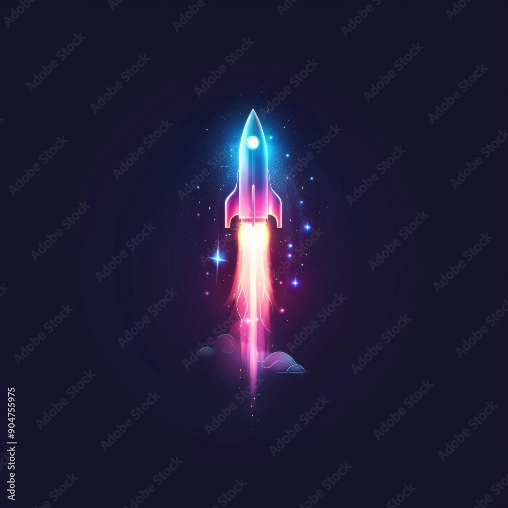 minimalist rocket icon, rendered in dynamic colors, captures the ...