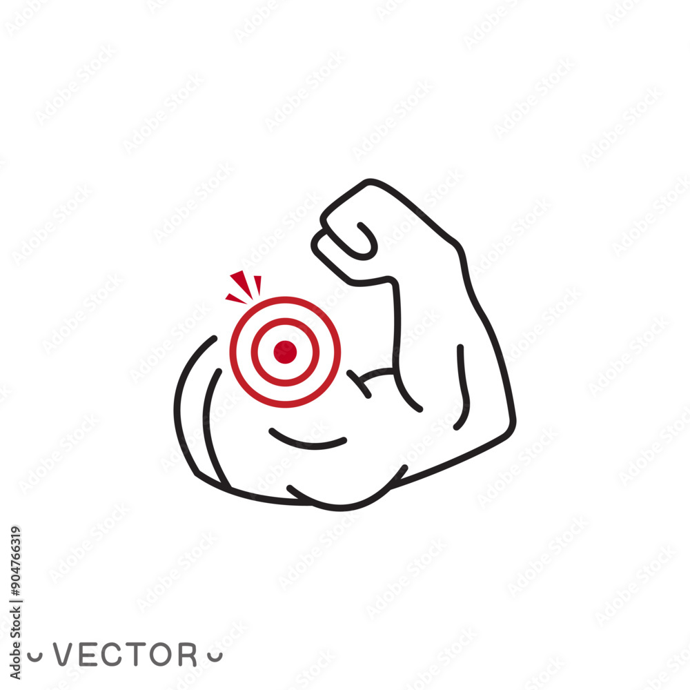 muscle pain icon, spasm of smooth muscles, arm strong, thin line symbol ...