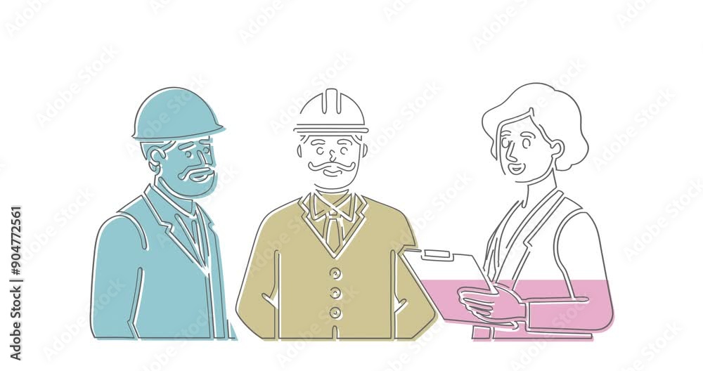 Professional engineering workers thin line drawing. Manager discuss ...