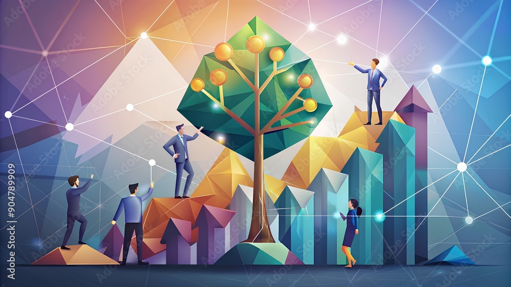 Low Poly Style Illustration of Business Growth.Geometric Shapes ...