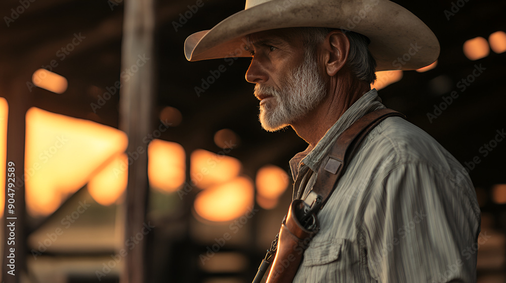 Handsome 45 year old western cowboy wearing a cowboy hat and gun ...