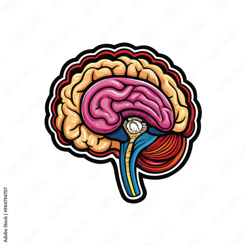 Vetor de Illustrate a vector cross section of the human brain, showing ...