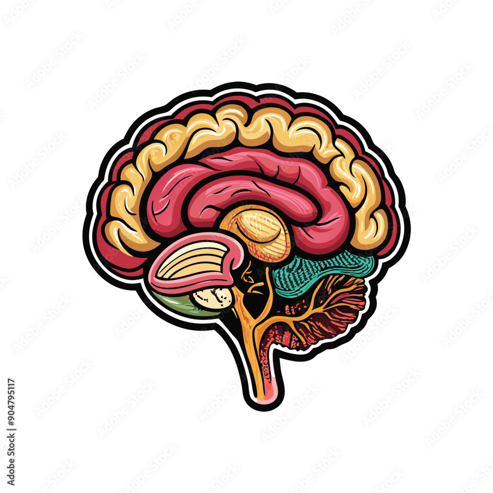 Illustrate a vector cross section of the human brain, featuring a ... Illustrate a vector cross section of the human brain, featuring a ...