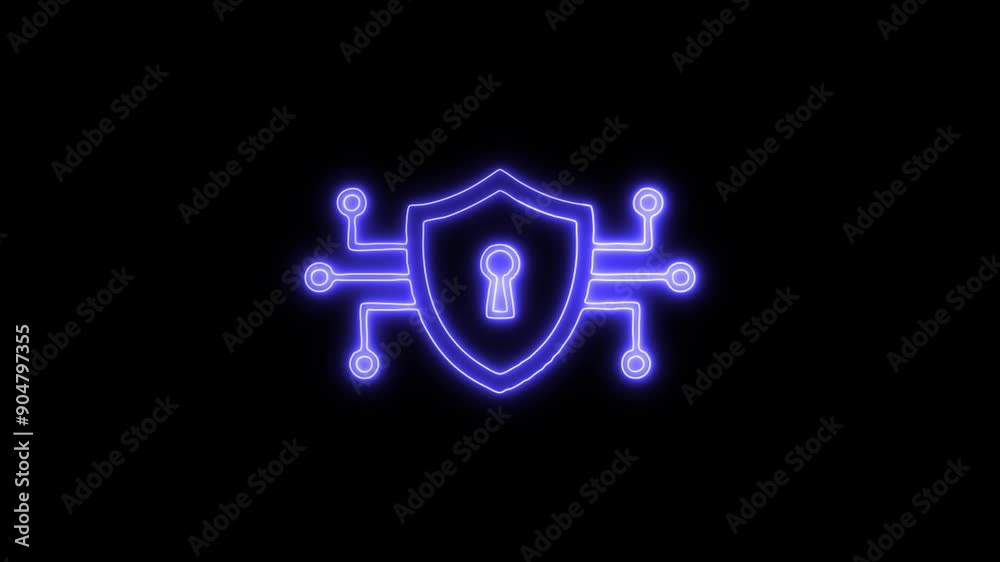 Cybersecurity Neon Icon 4K Animated Linear Symbol Icon Video Background ...