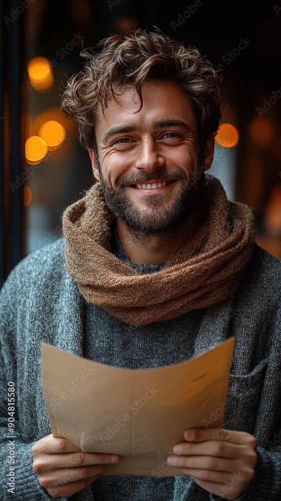 Man beaming with delight while reading high marks for his fitness ...