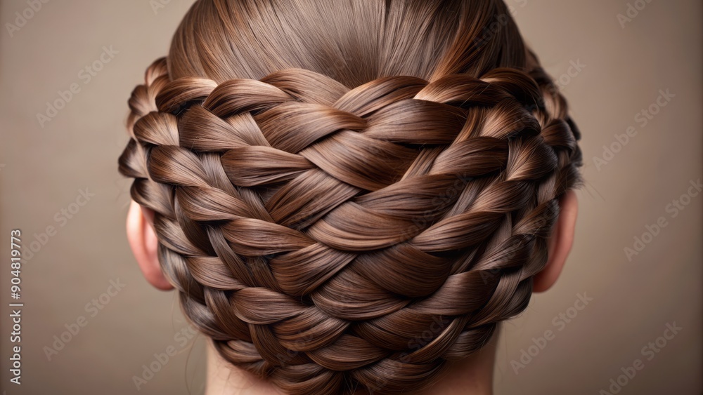 Intricate woven strands of dark brown hair create a stunning braid ...
