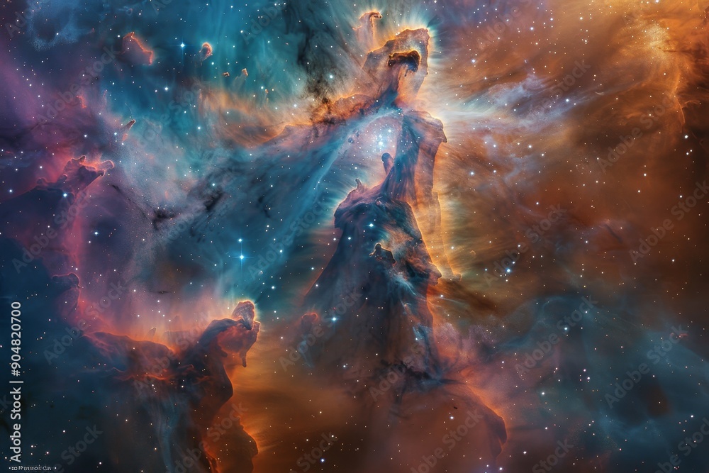 Shimmering nebulae and cosmic dust in the Orion Nebula in space ...