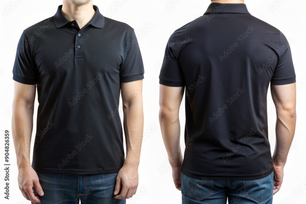 Empty black polo shirt mockup template with front and back view ...