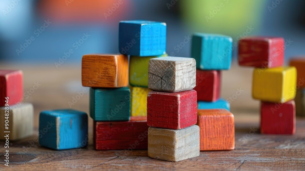Teaching Preschool Mathematics Using Wooden Cubes Stock Photo | Adobe Stock