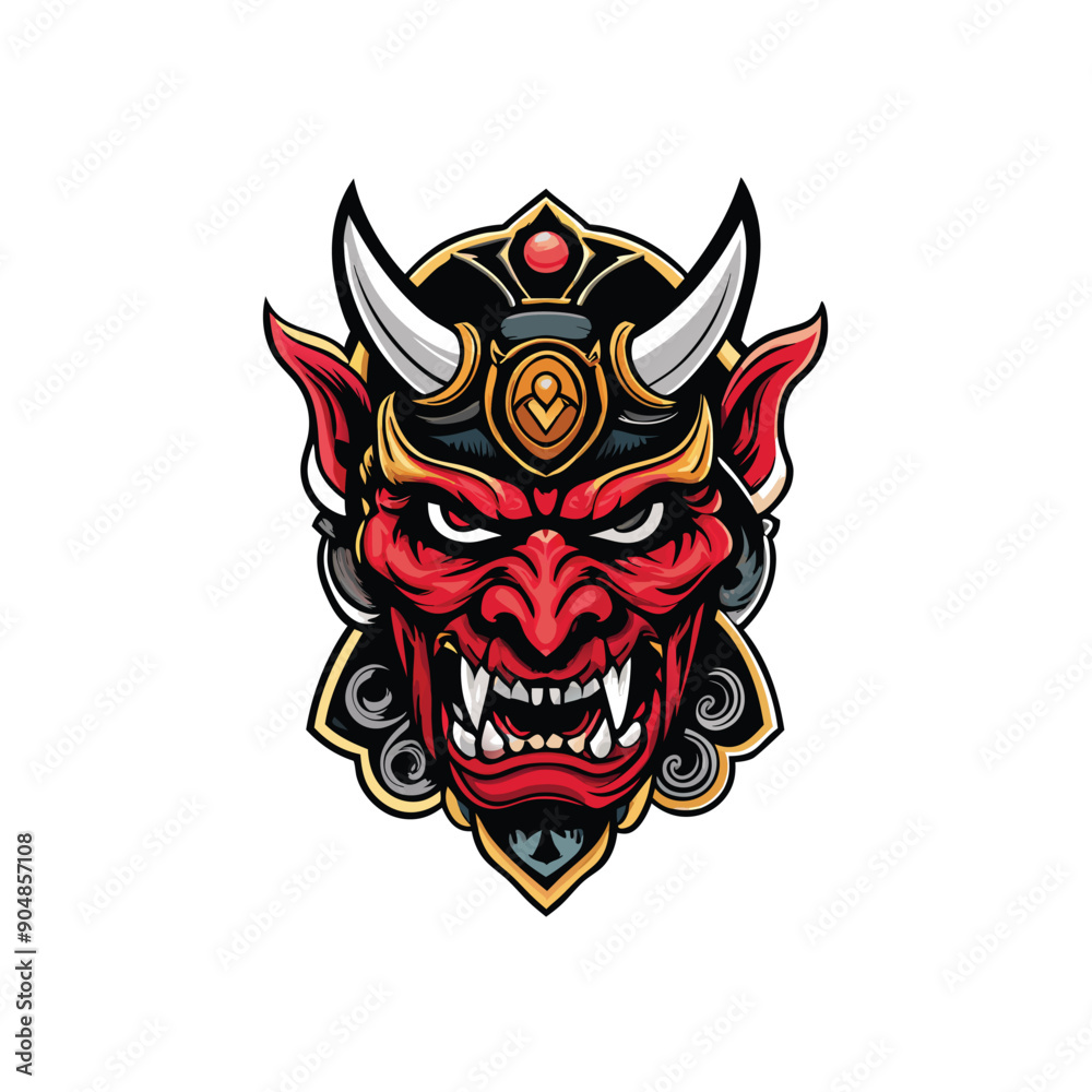 A vector illustration of a Hannya mask, a traditional Japanese demon ...