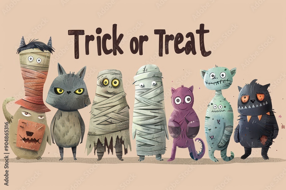 Monster Mash Collage: A mix of friendly monsters, including mummies ...