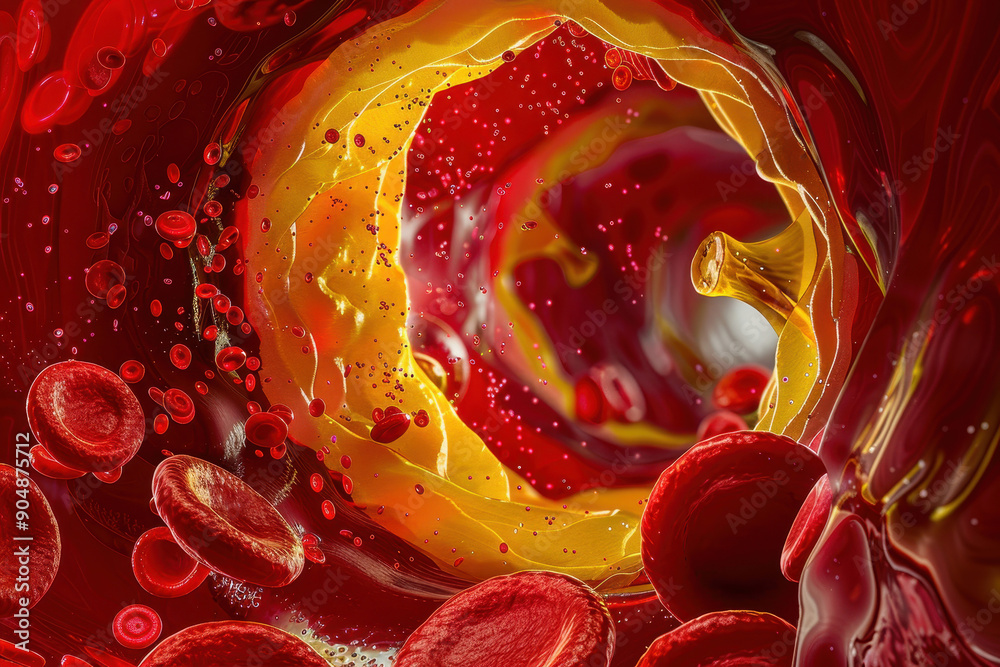 arteriosclerosis and cholesterol plaque in arteries, depicting ...