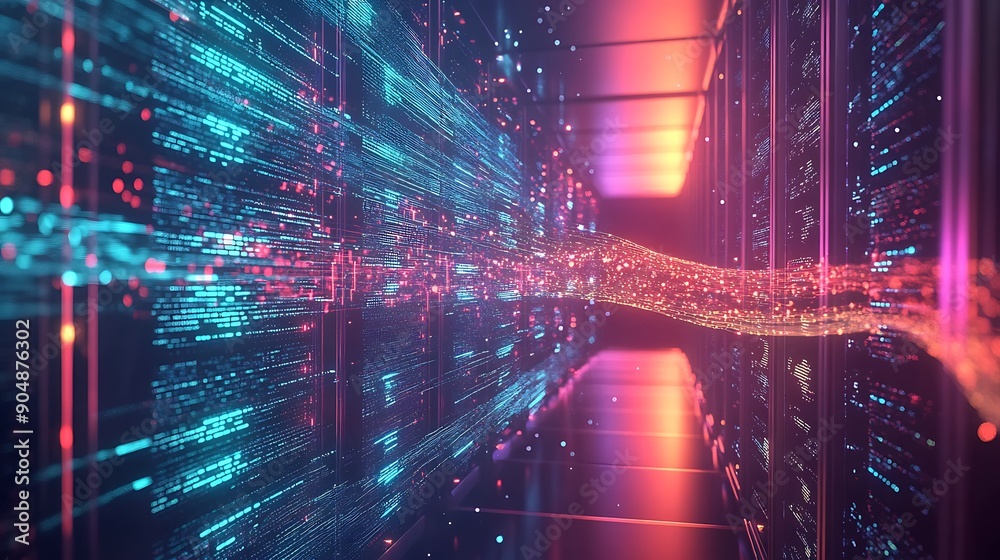 A futuristic visualization of big data being processed by a machine ...