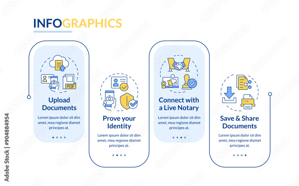 Online notarization rectangle infographic vector. Public notary, person ...