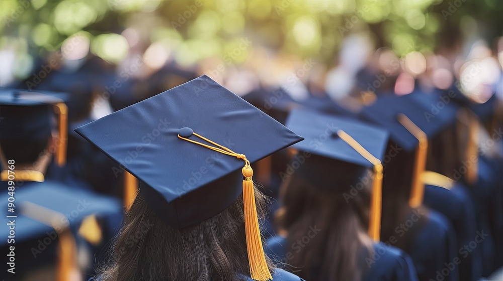 Students celebrating their graduation day at university. Close-up of a ...