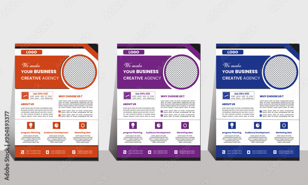 business flier template design in A4 size with multiple color variation ...