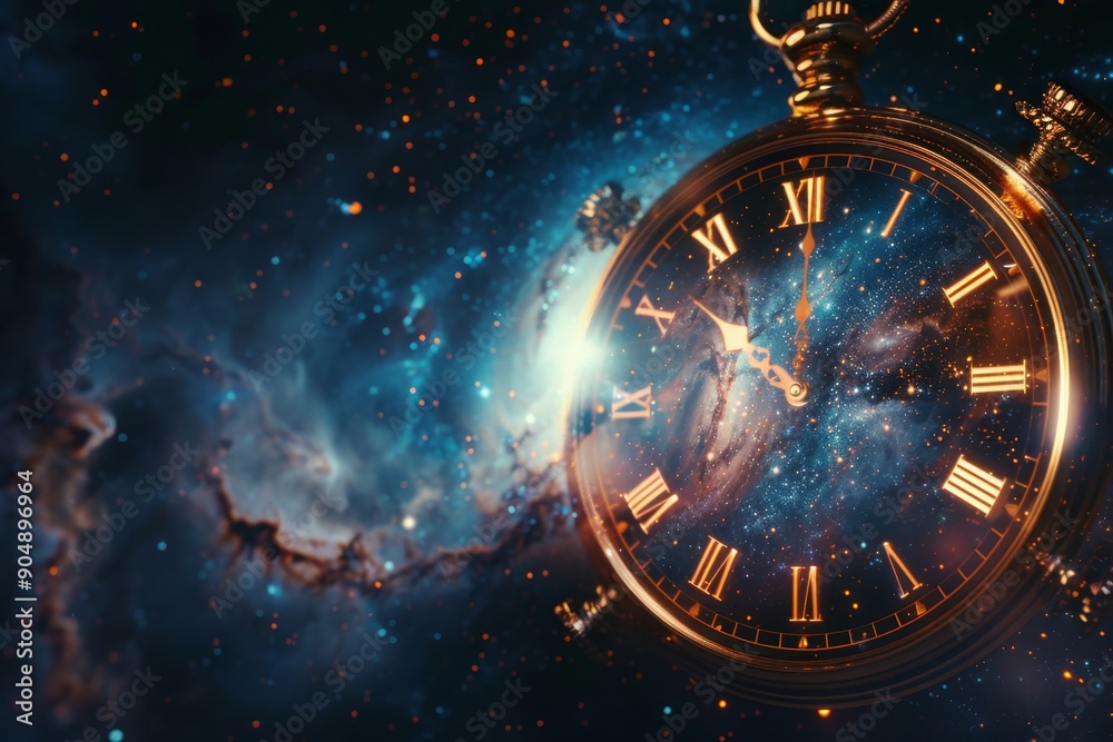 Space clock capturing time concept in a stellar space photography shot ...