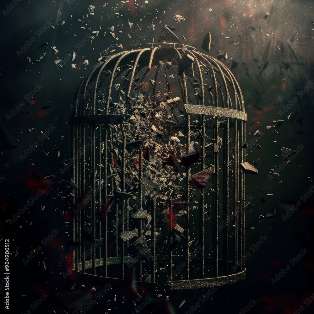 shattered bars on a broken cage, signifying the unleashing of repressed ...