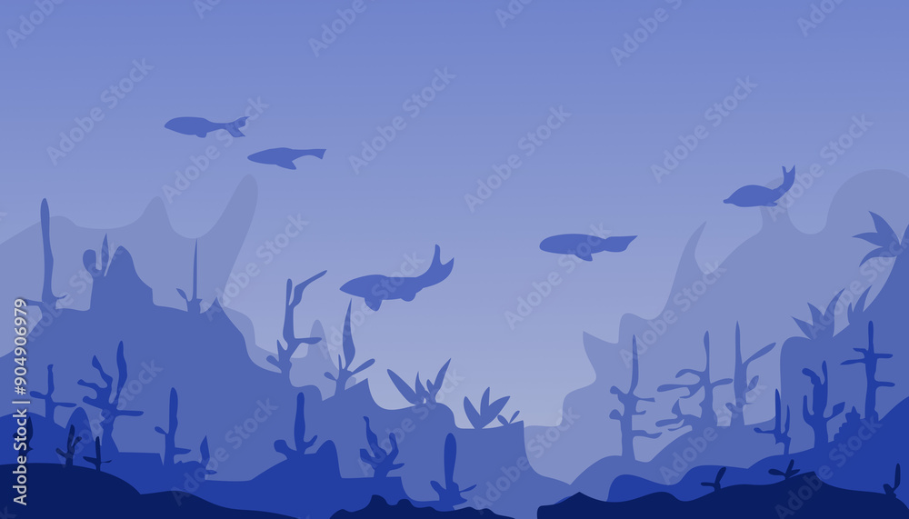 Image of a view of the ocean floor or under the sea in blue. Suitable ...
